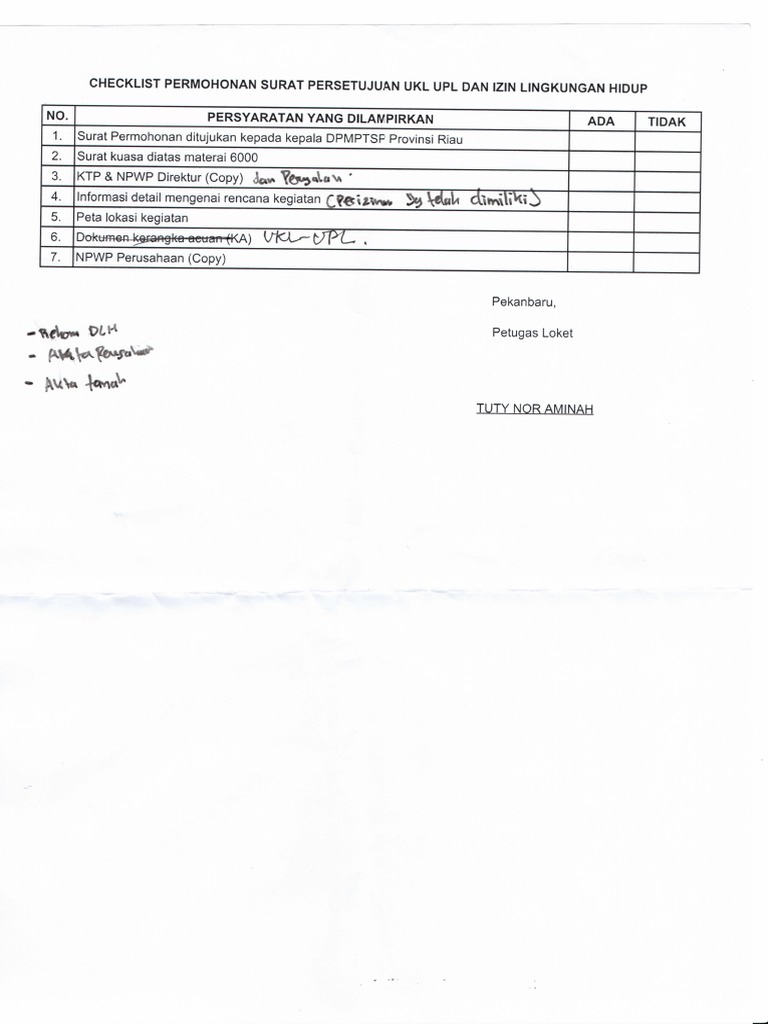 Syarat Dokumen Penerbitan Izin Lingkungan (UKL-UPL) | PDF