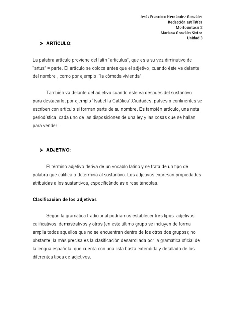 Morfosintaxis 2 | PDF | Adjetivo | Palabra