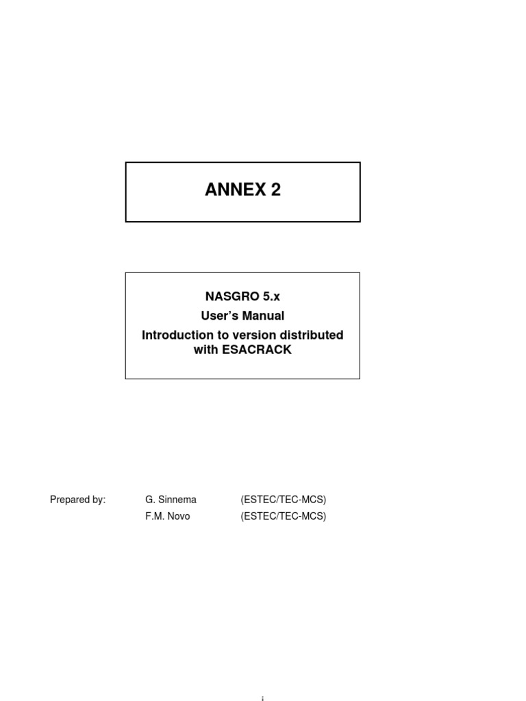 Annex 2: Nasgro 5.X User's Manual Introduction To Version Distributed ...
