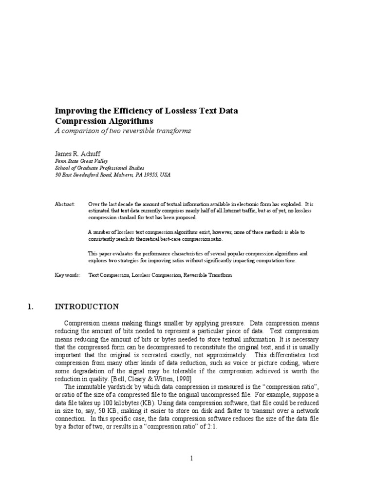 Improving Efficiency of Lossless Text Data Compression | PDF | Data ...