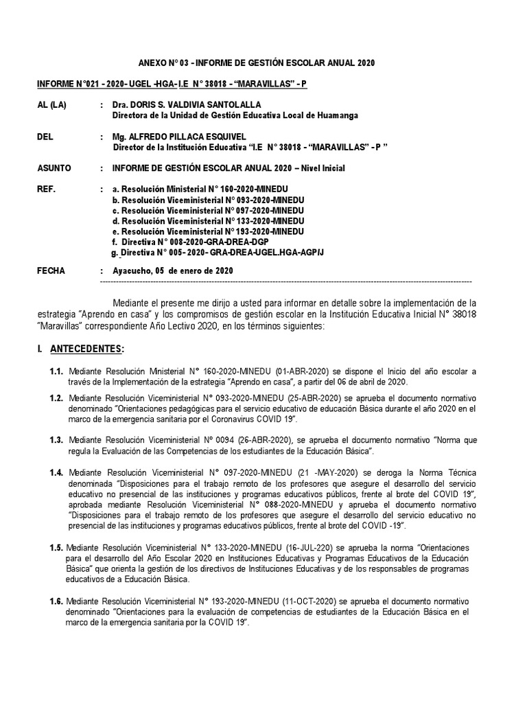 Iniciail Informe de Gestion Anual | Descargar gratis PDF | Evaluación | Maestros