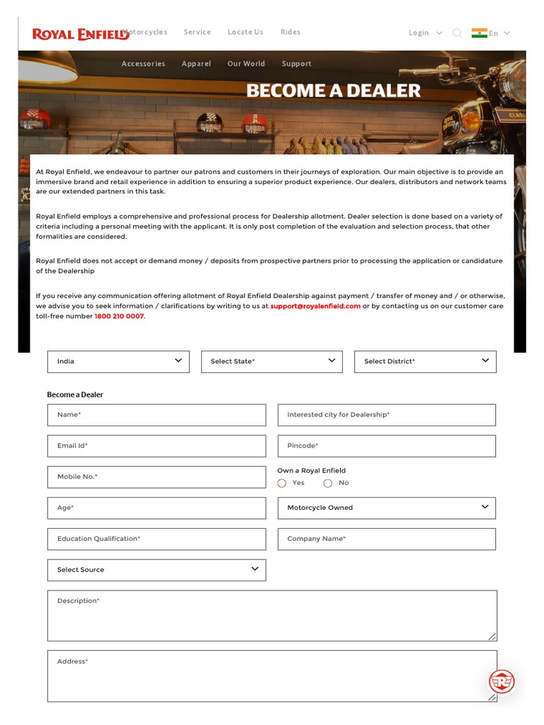 Become An Authorised Royal Enfield Dealer - Royal Enfield | PDF ...
