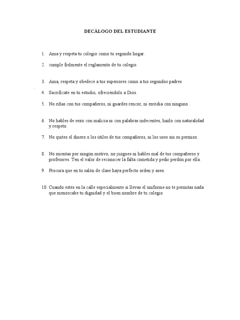 Decálogo Del Estudiante | PDF