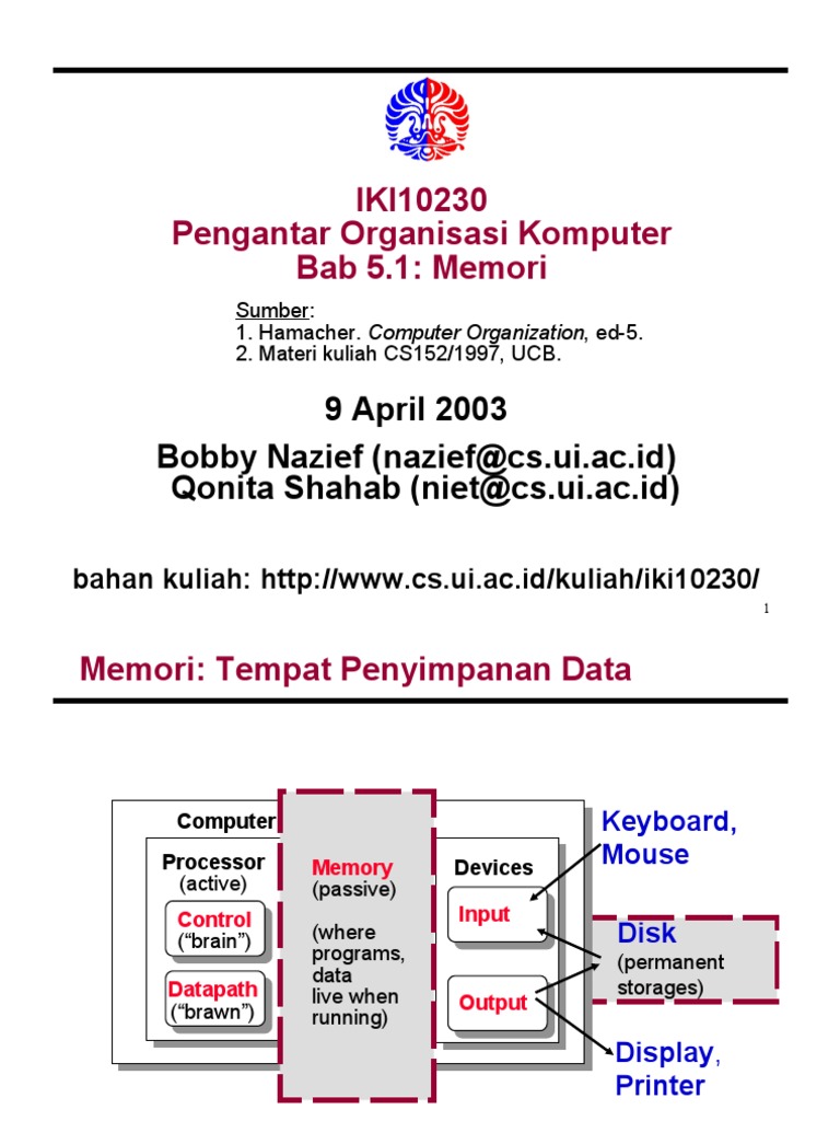 IKI10230 Pengantar Organisasi Komputer Bab 5.1: Memori | PDF | Random ...