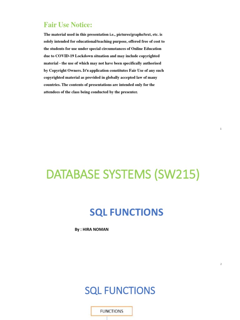 Lec 15 - 17 (SQL FUNCTIONS) | Download Free PDF | Data | Computer Science