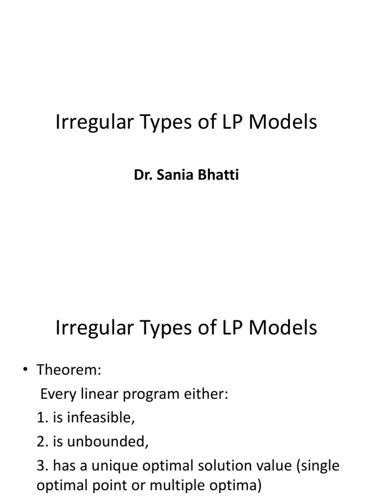 Irregular Types of LP Models: Dr. Sania Bhatti | PDF | Mathematical ...