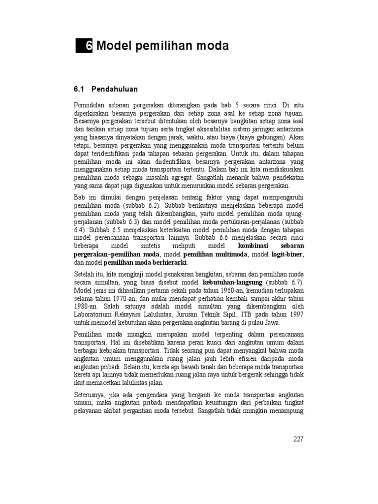 6 Model Pemilihan Moda | PDF