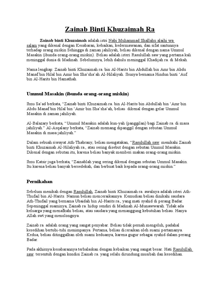 Zainab Binti Khuzaimah Ra | PDF