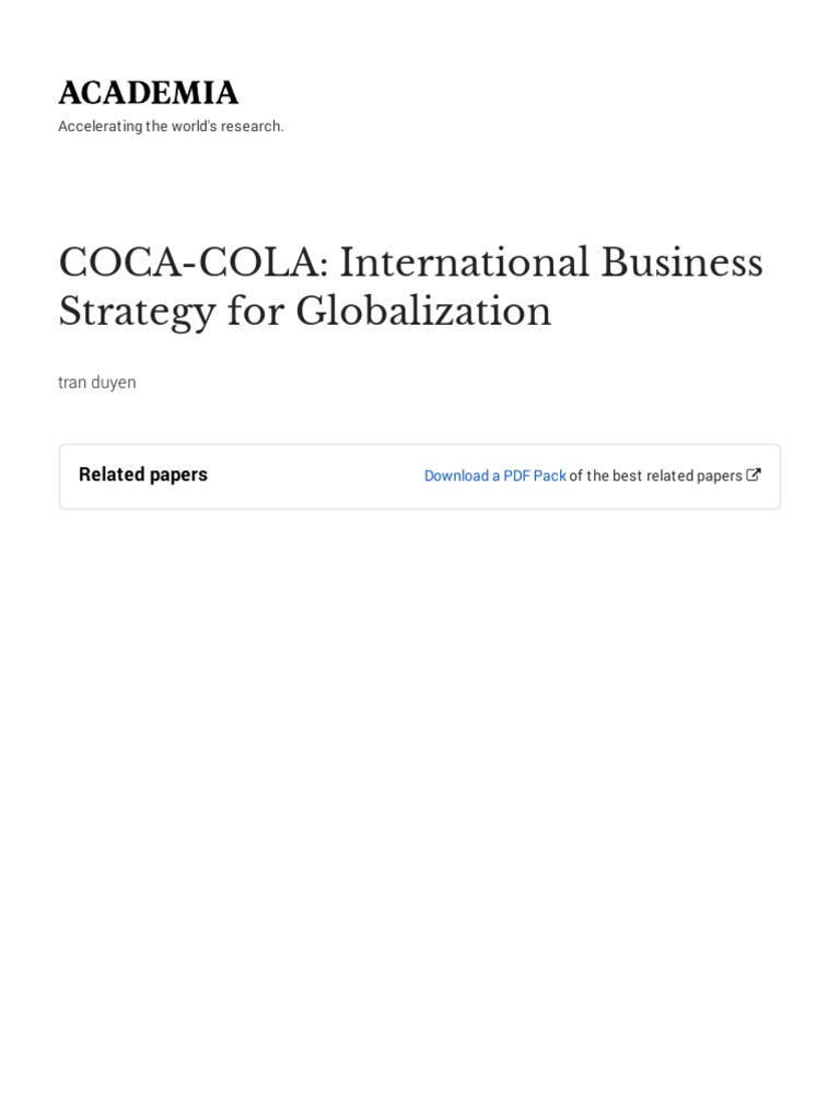 COCA-COLA: International Business Strategy For Globalization | PDF ...