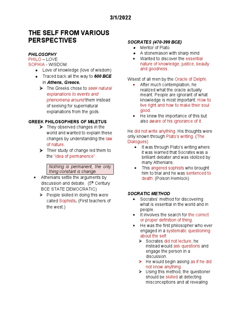 The Self From Various Perspectives: SOCRATES (470-399 BCE) | PDF ...