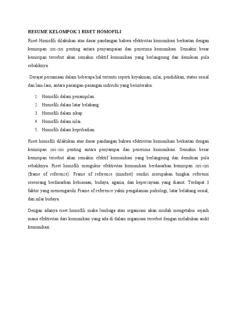 Resume Kelompok 1 Riset Homofili | PDF