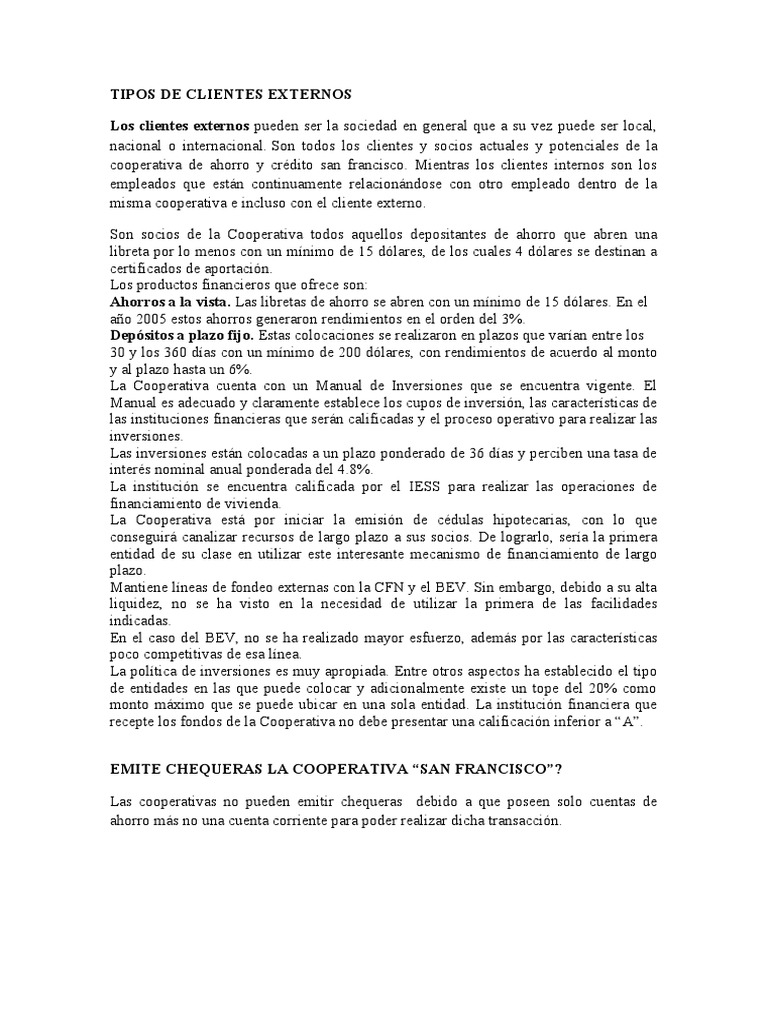 Tipos de Clientes Externos | PDF | Ahorro | Cooperativa