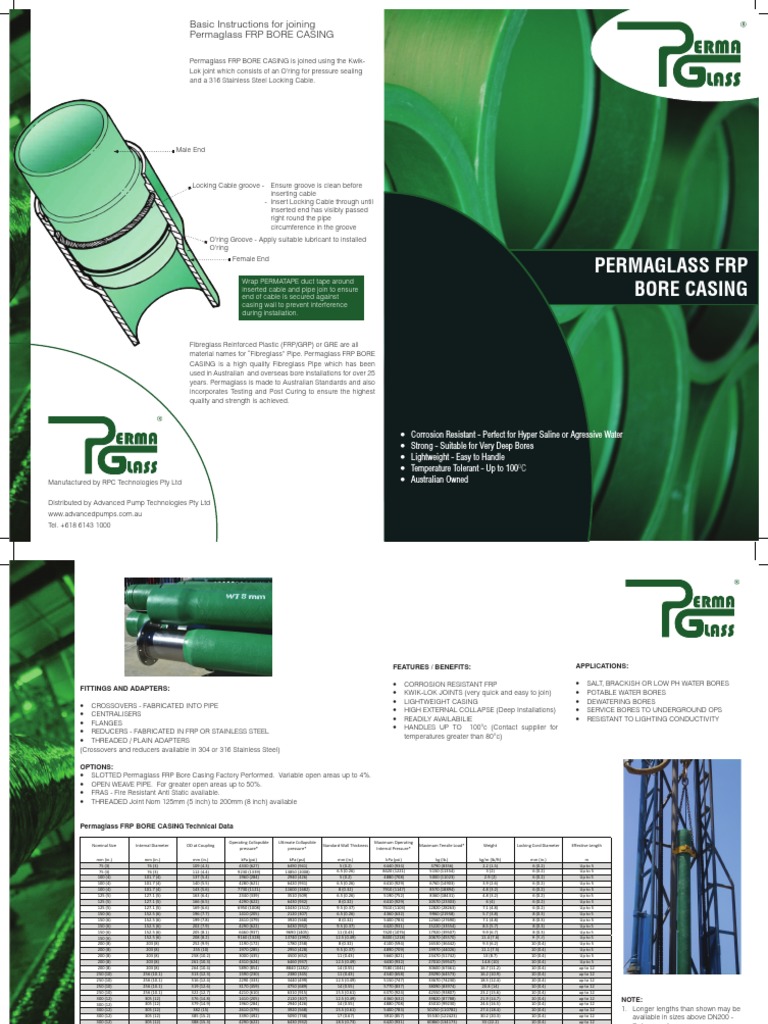 Basic Instructions For Joining Permaglass FRP BORE CASING | PDF | Pipe ...