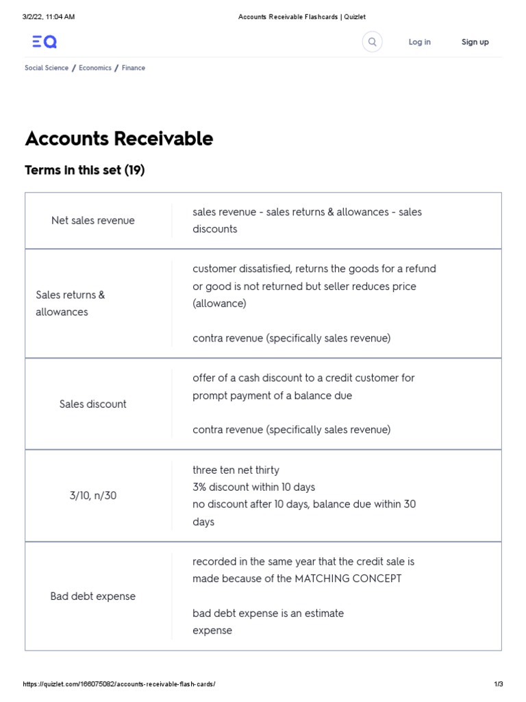 Accounts Receivable Flashcards - 4 | PDF | Bad Debt | Debits And Credits