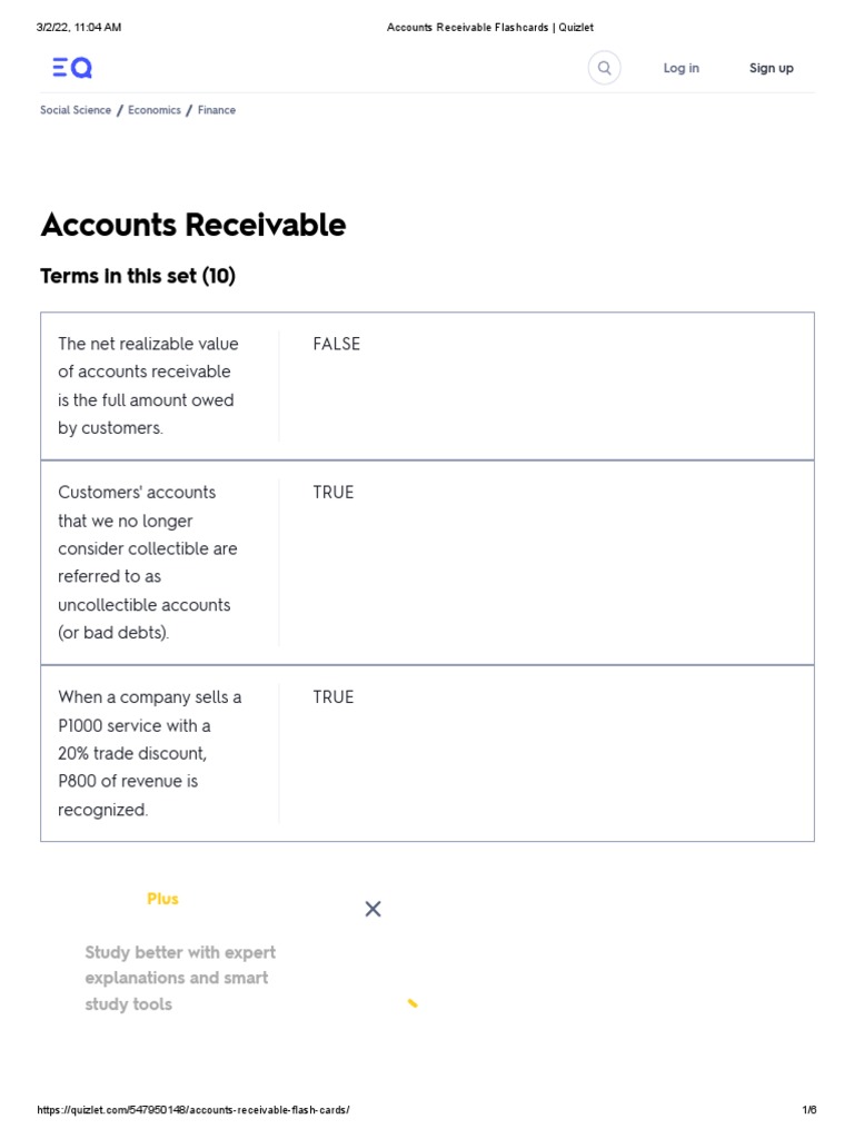 Accounts Receivable Study Flashcards | PDF | Bad Debt | Financial Services