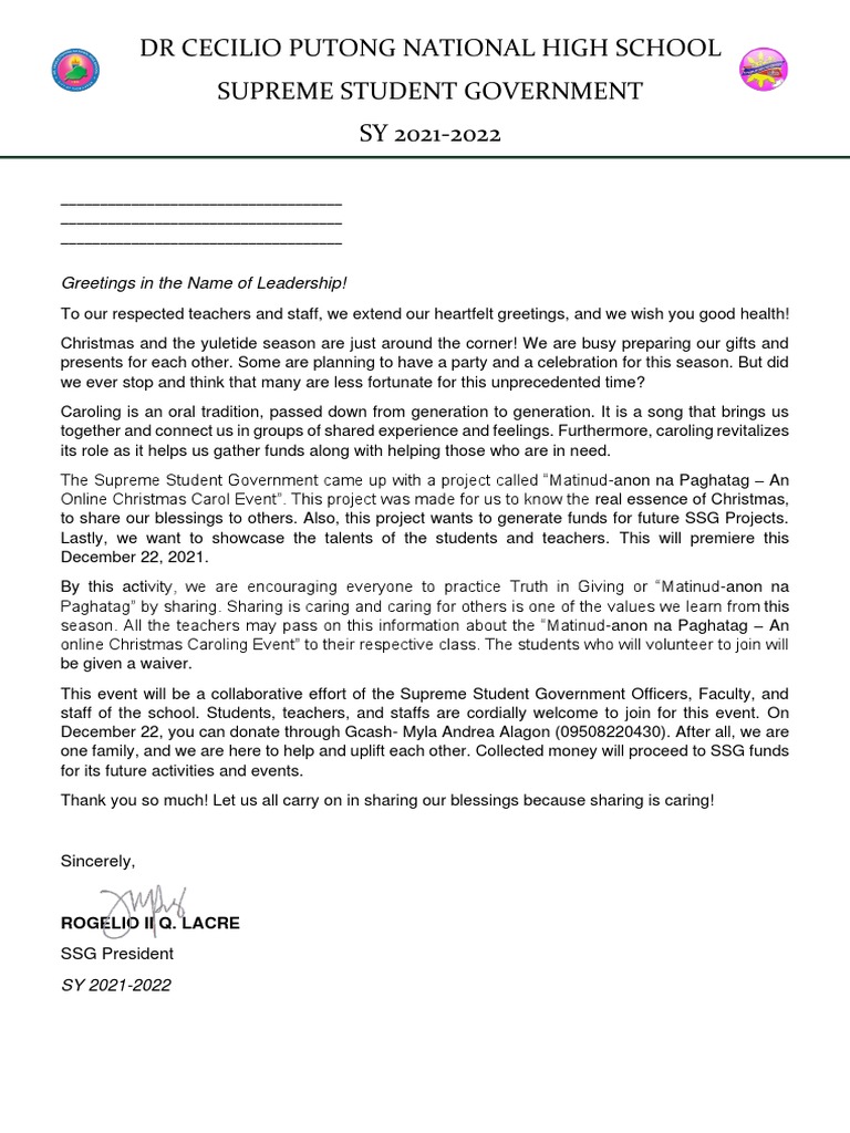 DR Cecilio Putong National High School Supreme Student Government SY ...