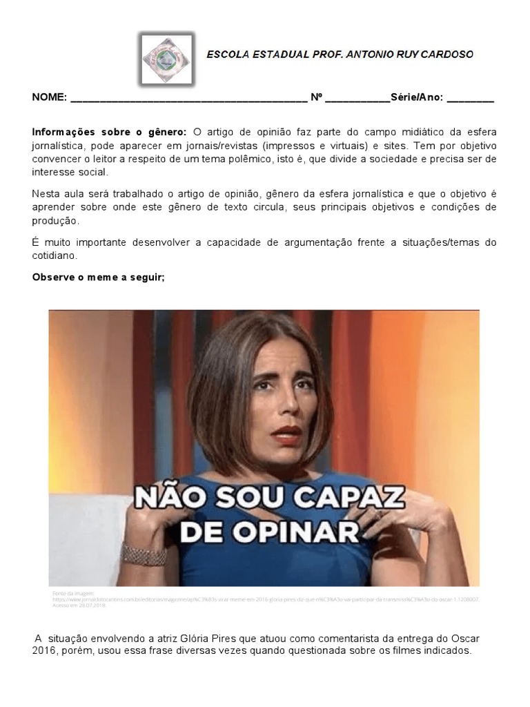 Atividade Com Artigo de Opinião | PDF