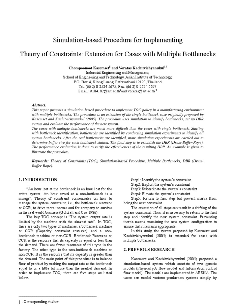 Simulation-Based Procedure for Implementing Theory of Constraints in Manufacturing Systems with ...