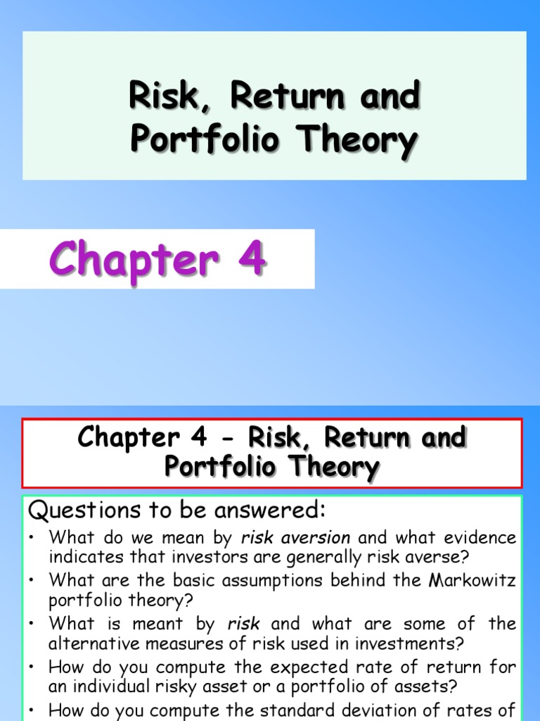 CH - 4 Risk, Return and Portfolio Theory | PDF | Modern Portfolio ...