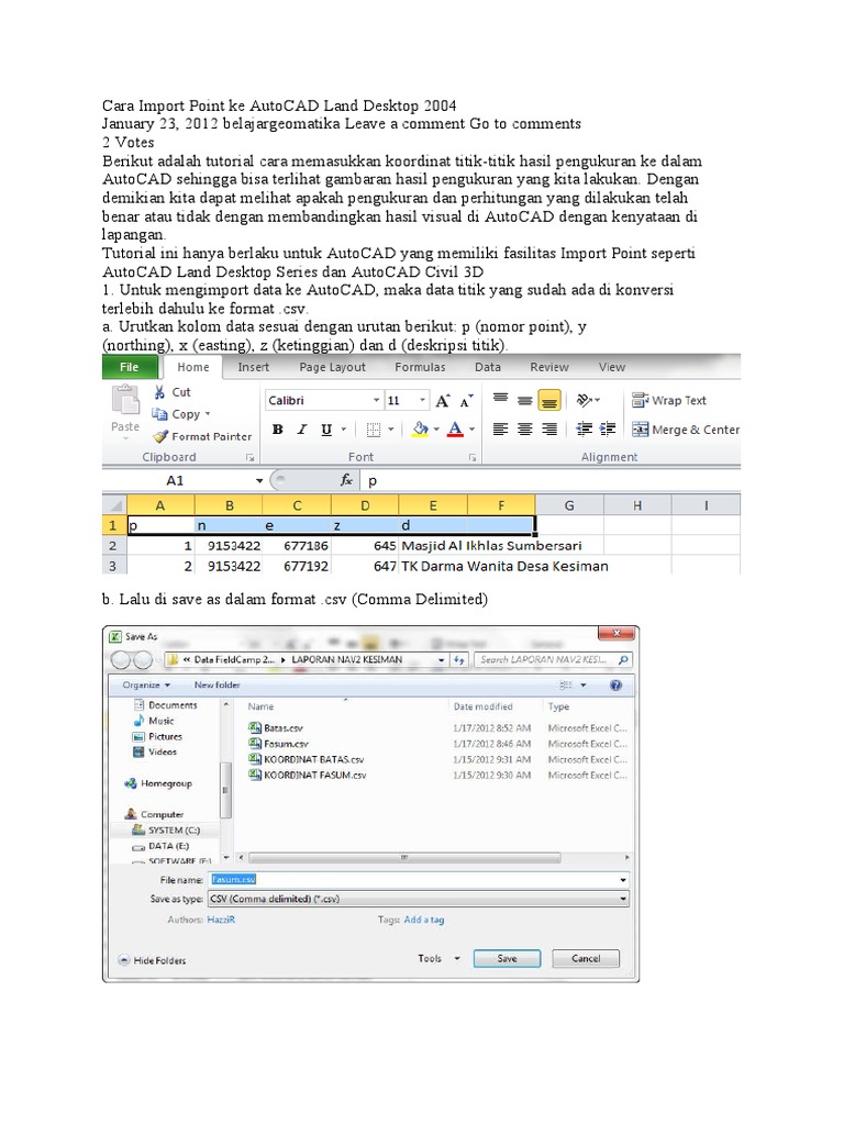 Cara Import Point Ke AutoCAD Land Desktop 2004 | PDF