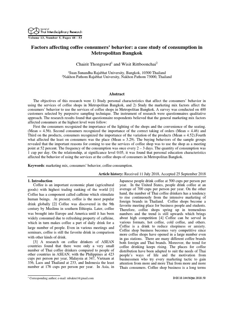 Factors Affecting Coffee Consumers' Behavior: A Case Study of ...