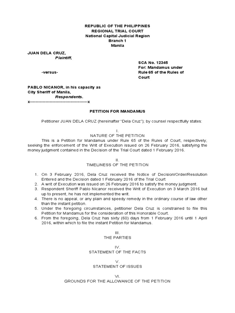 Form No. 51 PETITION FOR MANDAMUS | PDF | Mandamus | Common Law