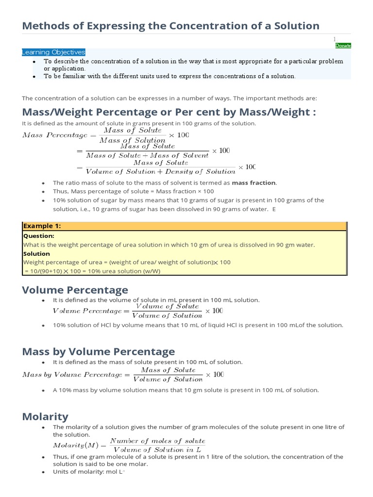 Module 5 Methods of Expressing The Concentration of A Solution | PDF ...