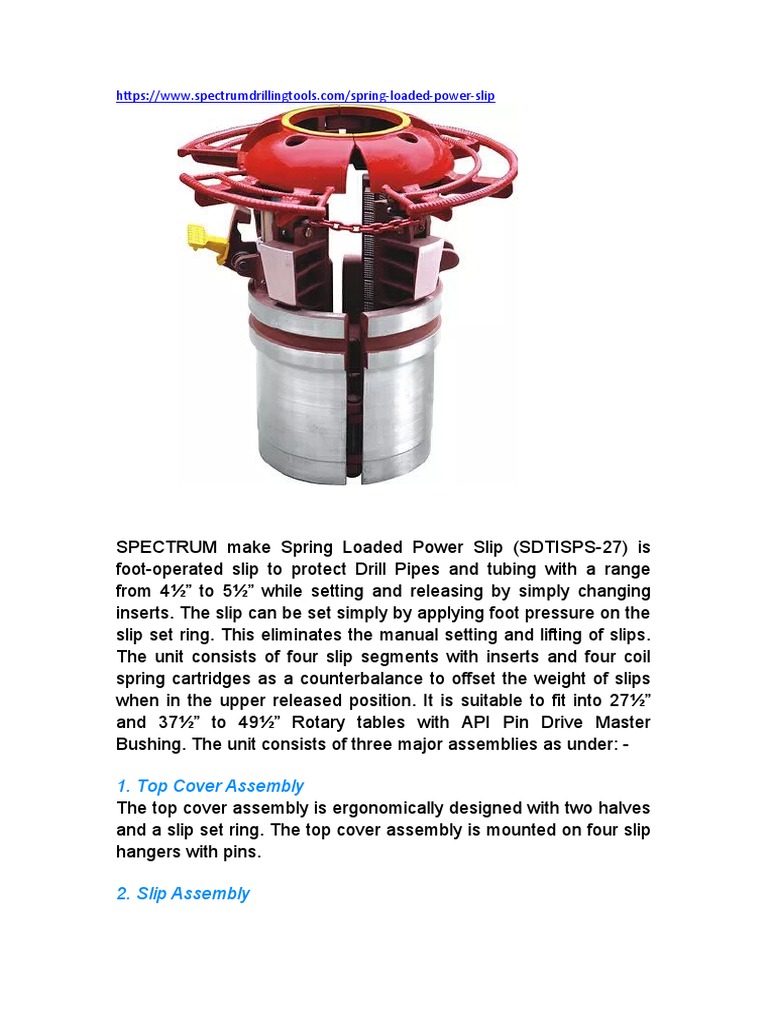 Spring Loaded Power Slip Overview | PDF | Pipe (Fluid Conveyance ...