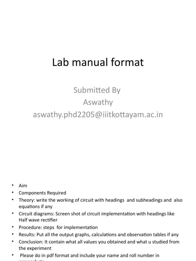 Lab Manual Format: Submitted by Aswathy Aswathy - Phd2205@iiitkottayam ...