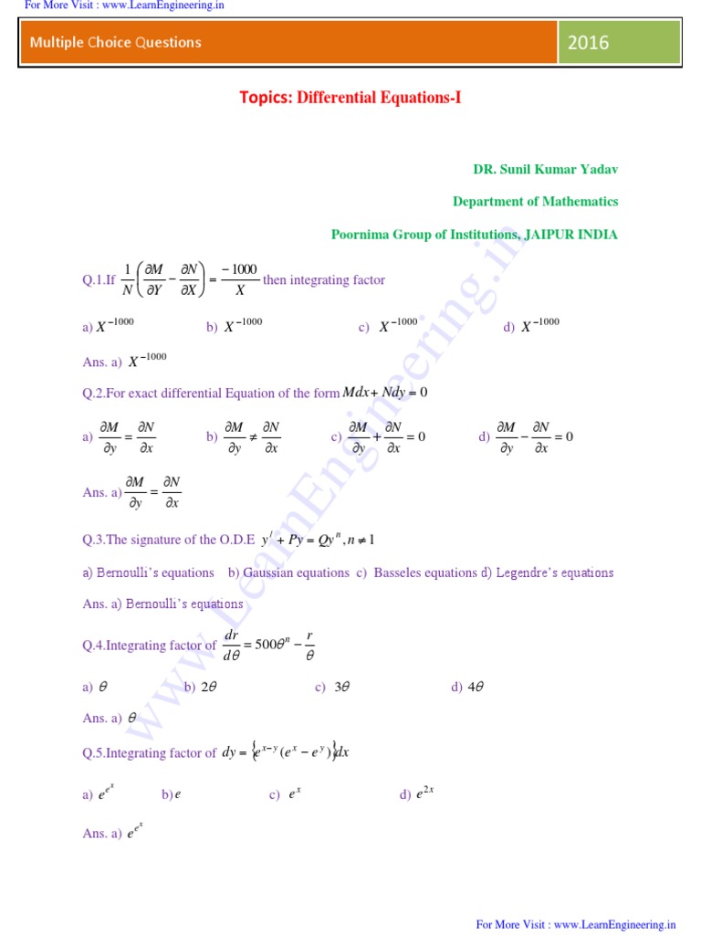 MA8353 Transforms and Partial Differential Equations MCQ - by LearnEngineering - in | PDF ...