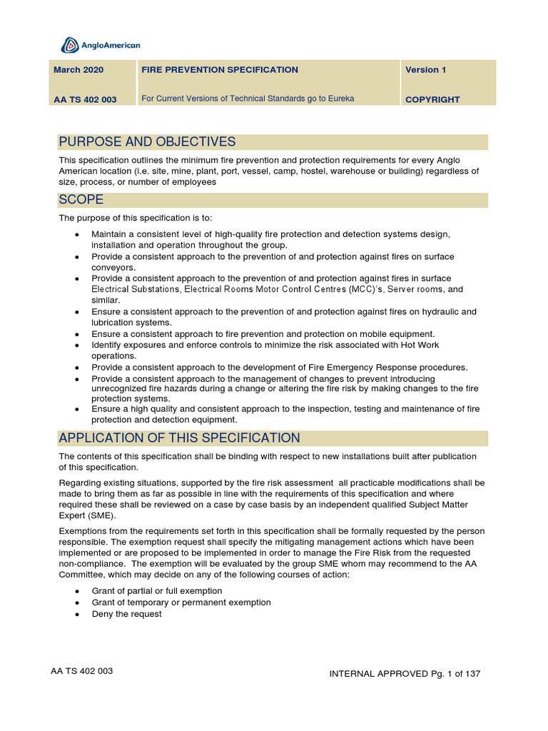 Fire Prevention Specification V1 AA - TS - 402 - 003 INTERNAL APPROVED ...