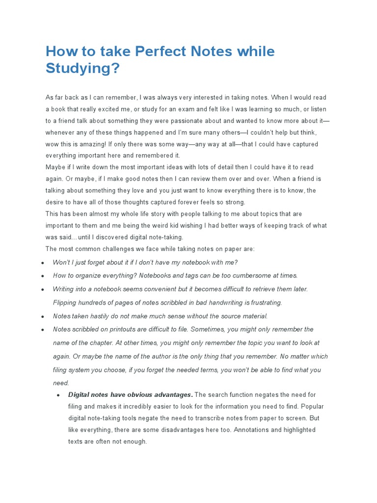 How To Take Perfect Notes While Studying? | PDF