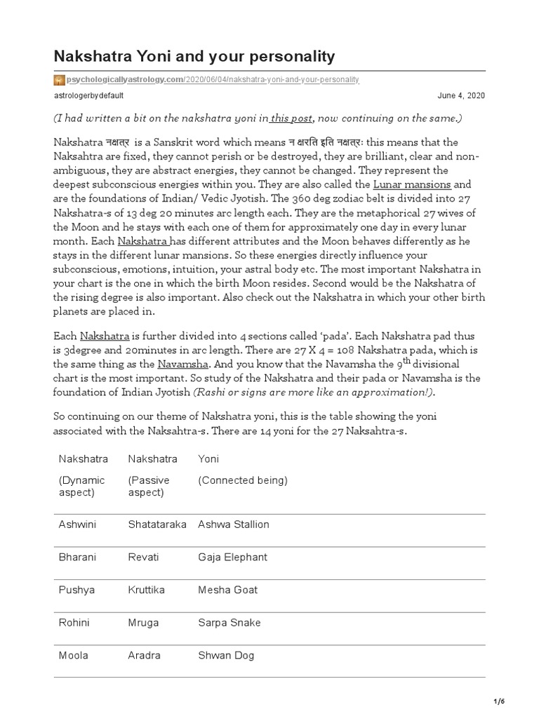 Understanding Your Personality Through Nakshatra Yoni | PDF | Hindu ...