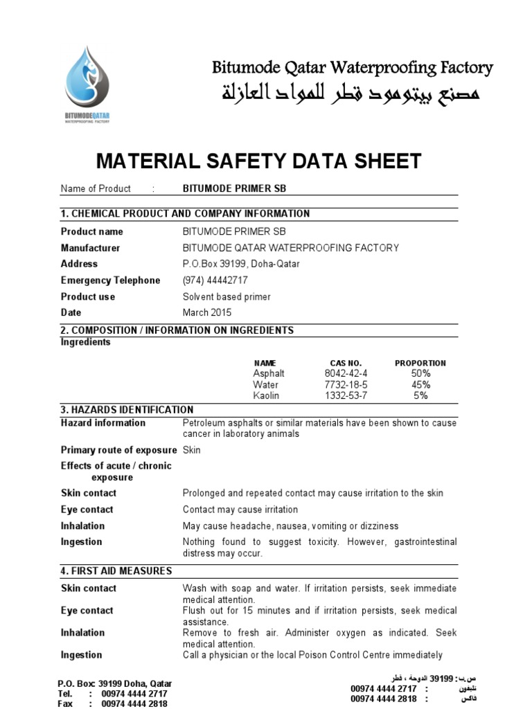 MSDS Primer SB | PDF