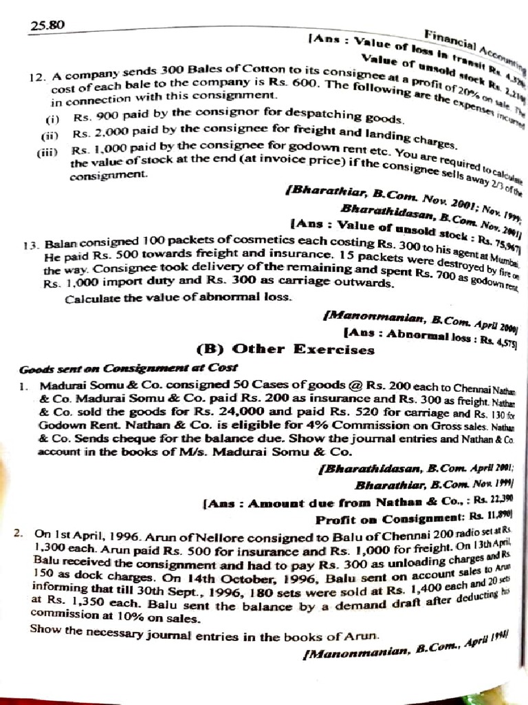 Consignment Exercises | PDF | Expense | Insurance