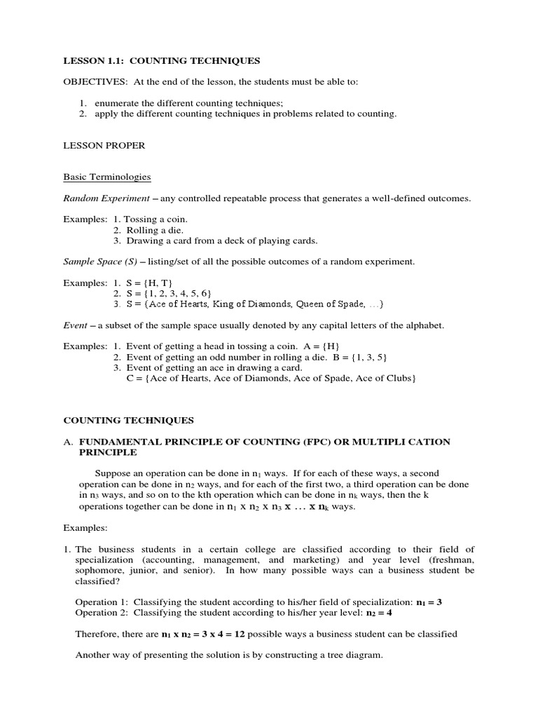 LESSON 1.1 - Counting Techniques | PDF | Mathematics