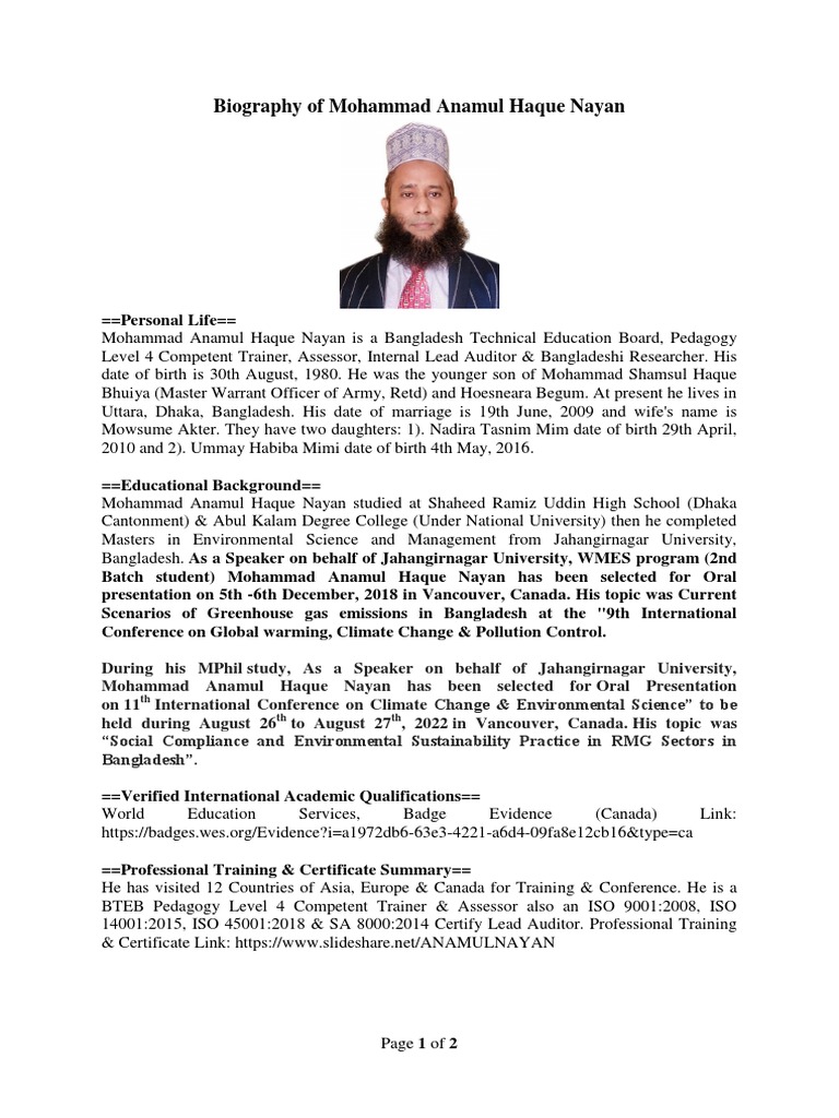 Biography of Mohammad Anamul Haque Nayan | PDF | Peer Review | Bangladesh