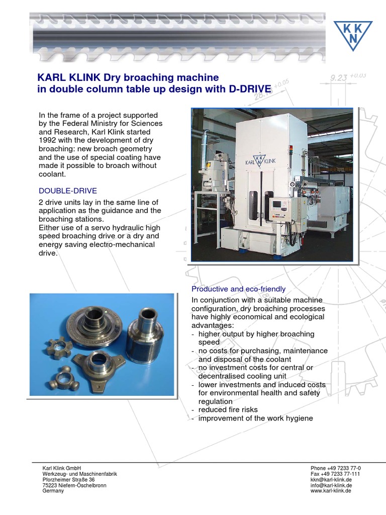 Karl Klink Leaflet Dry Broaching Machine en | PDF | Coolant | Elevator