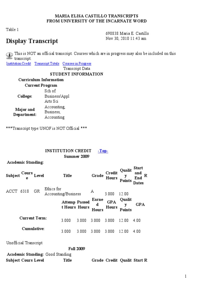 Unofficial Transcripts UIW | PDF | Accounting | Change
