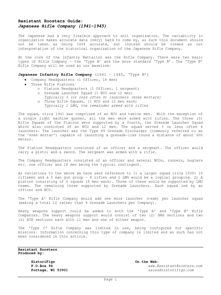 Japanese Rifle Company TOE 1941-45 | PDF | Platoon | Company (Military ...