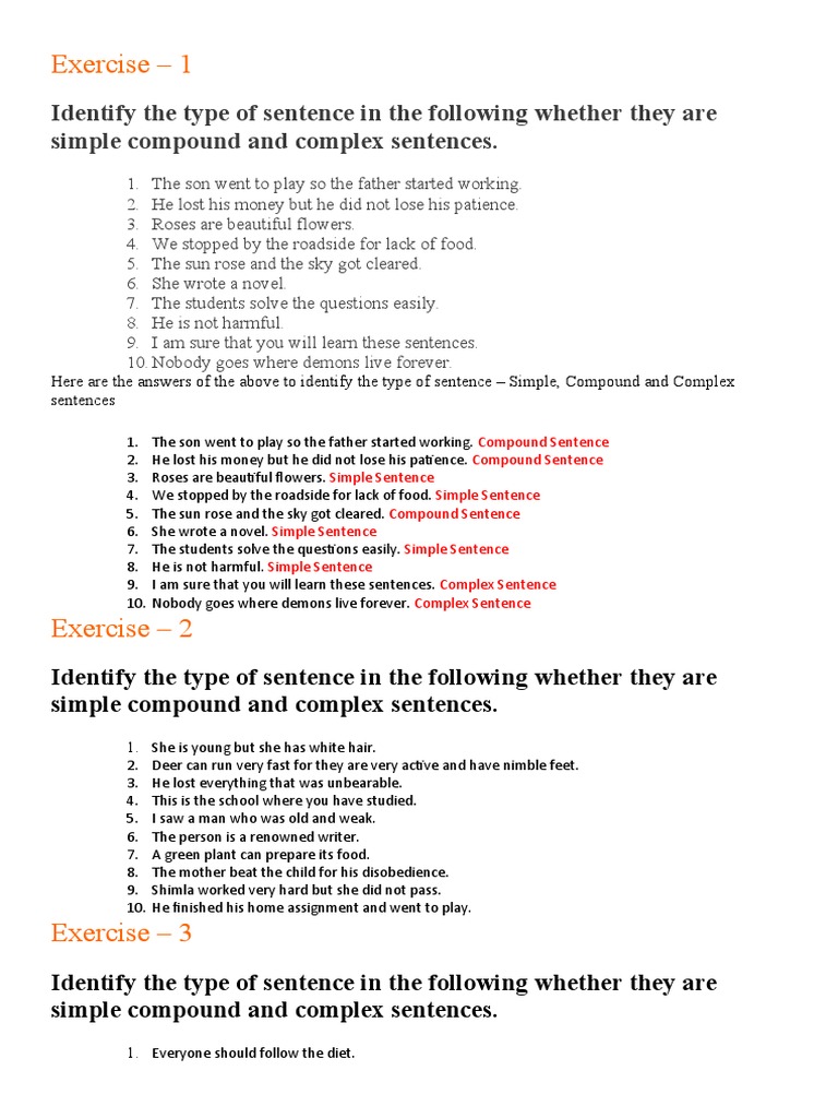 Exercise - 1: Identify The Type of Sentence in The Following Whether ...