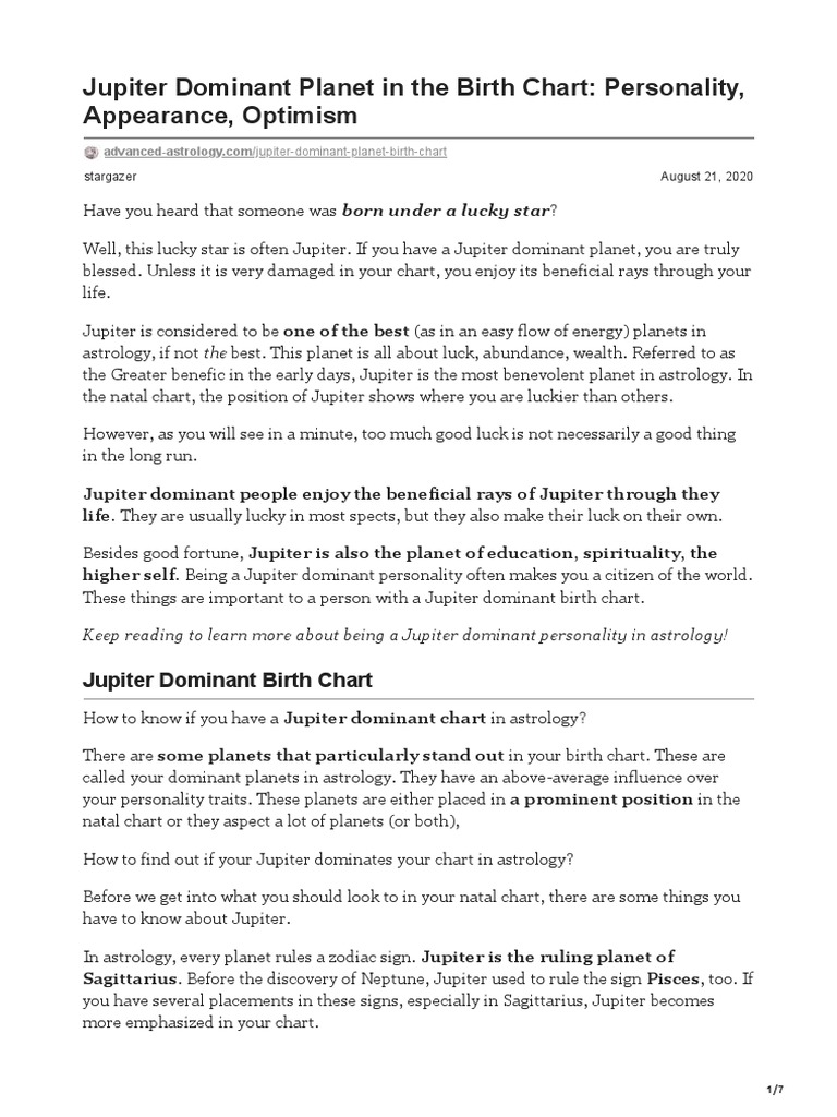 Jupiter Dominant Planet in The Birth Chart Personality Appearance ...