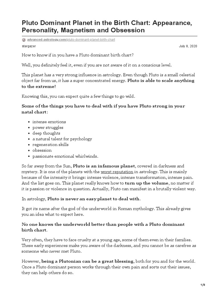 Pluto Dominant Planet in The Birth Chart Appearance Personality ...