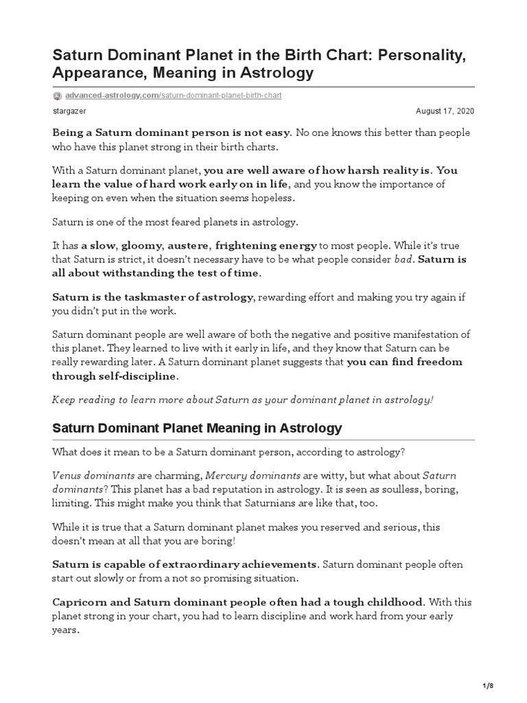 Saturn Dominant Planet in The Birth Chart Personality Appearance ...
