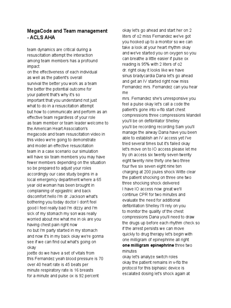 MegaCode and Team Management ACLS AHA | PDF | Cardiopulmonary ...