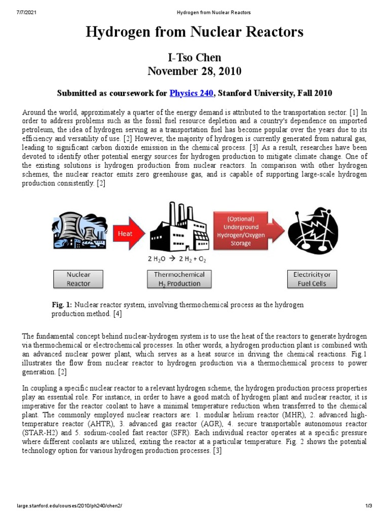 Hydrogen From Nuclear Reactors | PDF | Nuclear Power | Nuclear Reactor