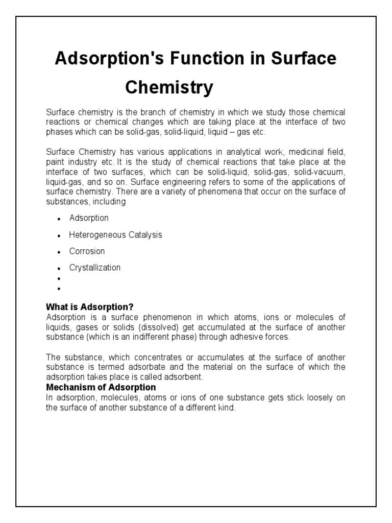 Surface Chemistry Project | PDF | Catalysis | Adsorption