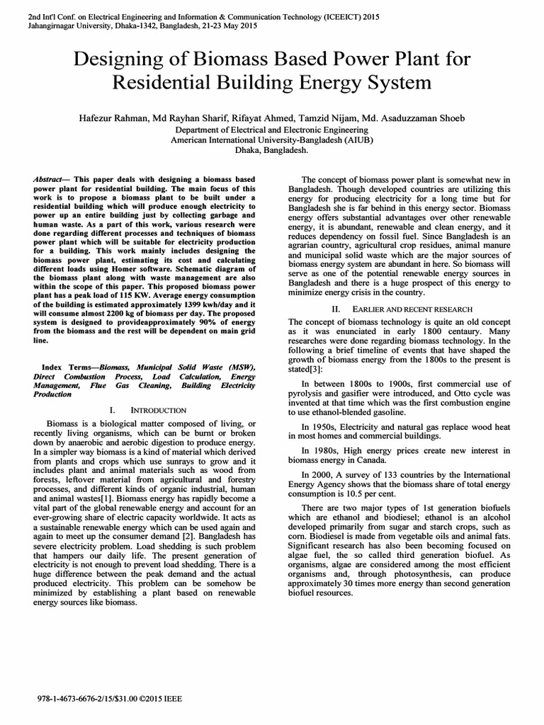 Designing of Biomass Based Power Plant For Building | PDF | Biofuel ...
