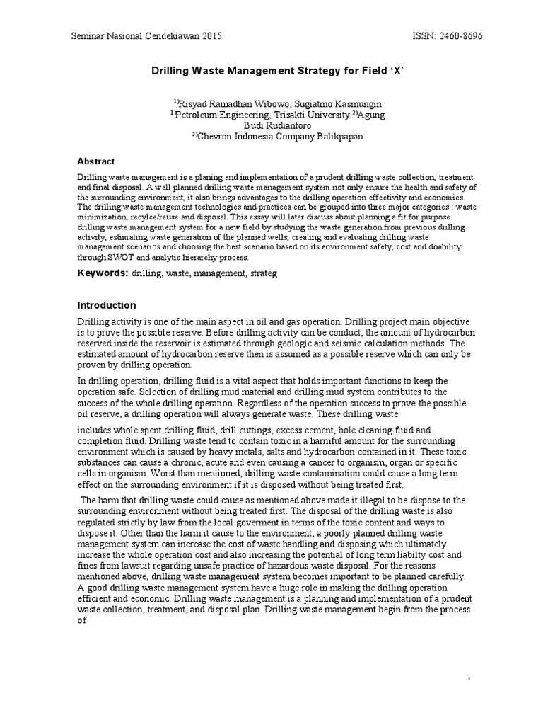 Drilling Waste Management Strategy For Field X' | PDF | Waste ...
