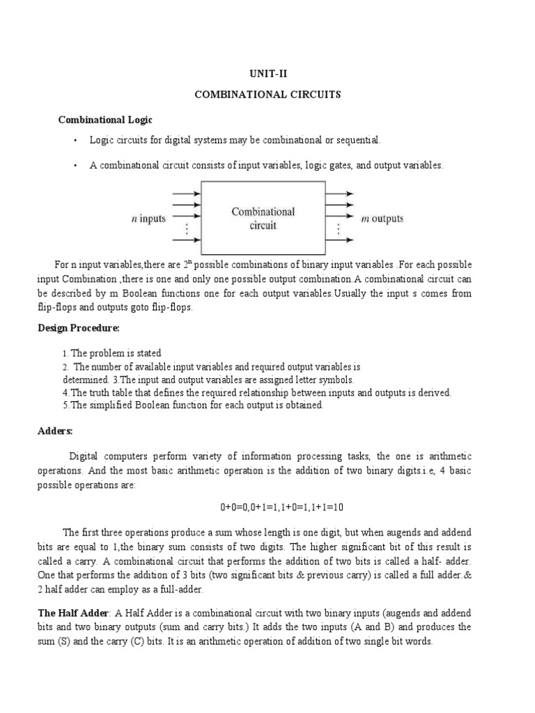 Unit-Ii Combinational Circuits Combinational Logic | PDF